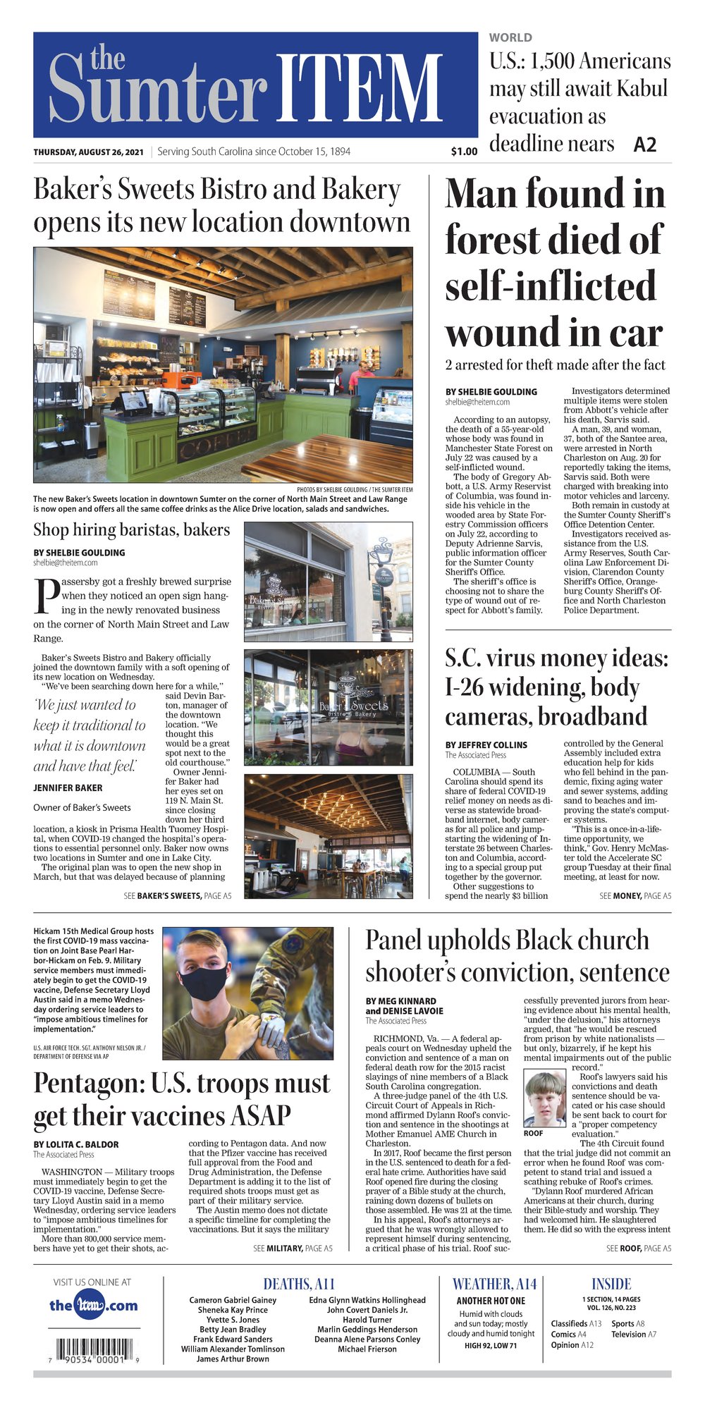 Thursday, Aug. 26, 2021 - The Sumter Item