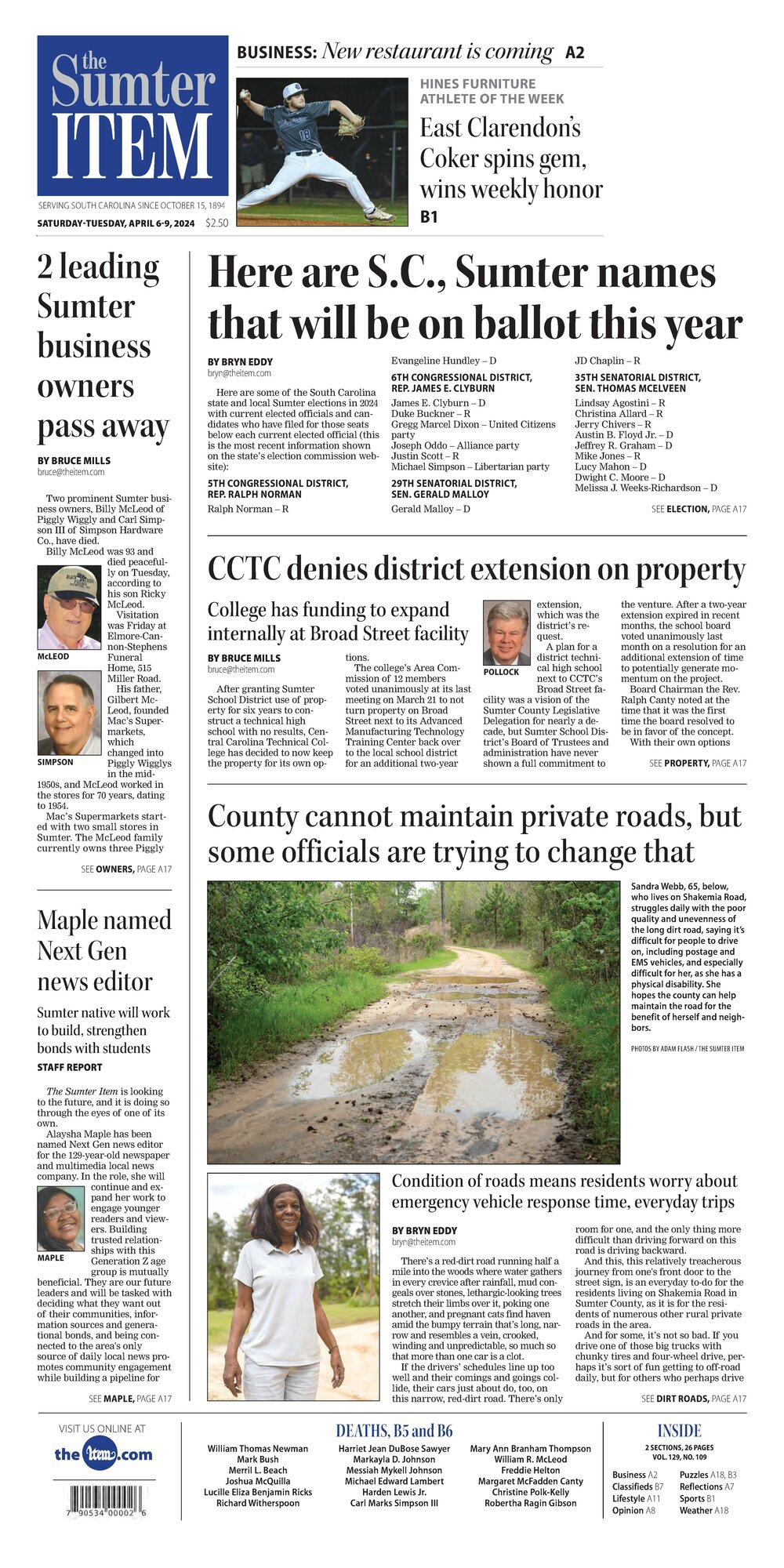 Saturday-Tuesday, April 6-9, 2024 - The Sumter Item