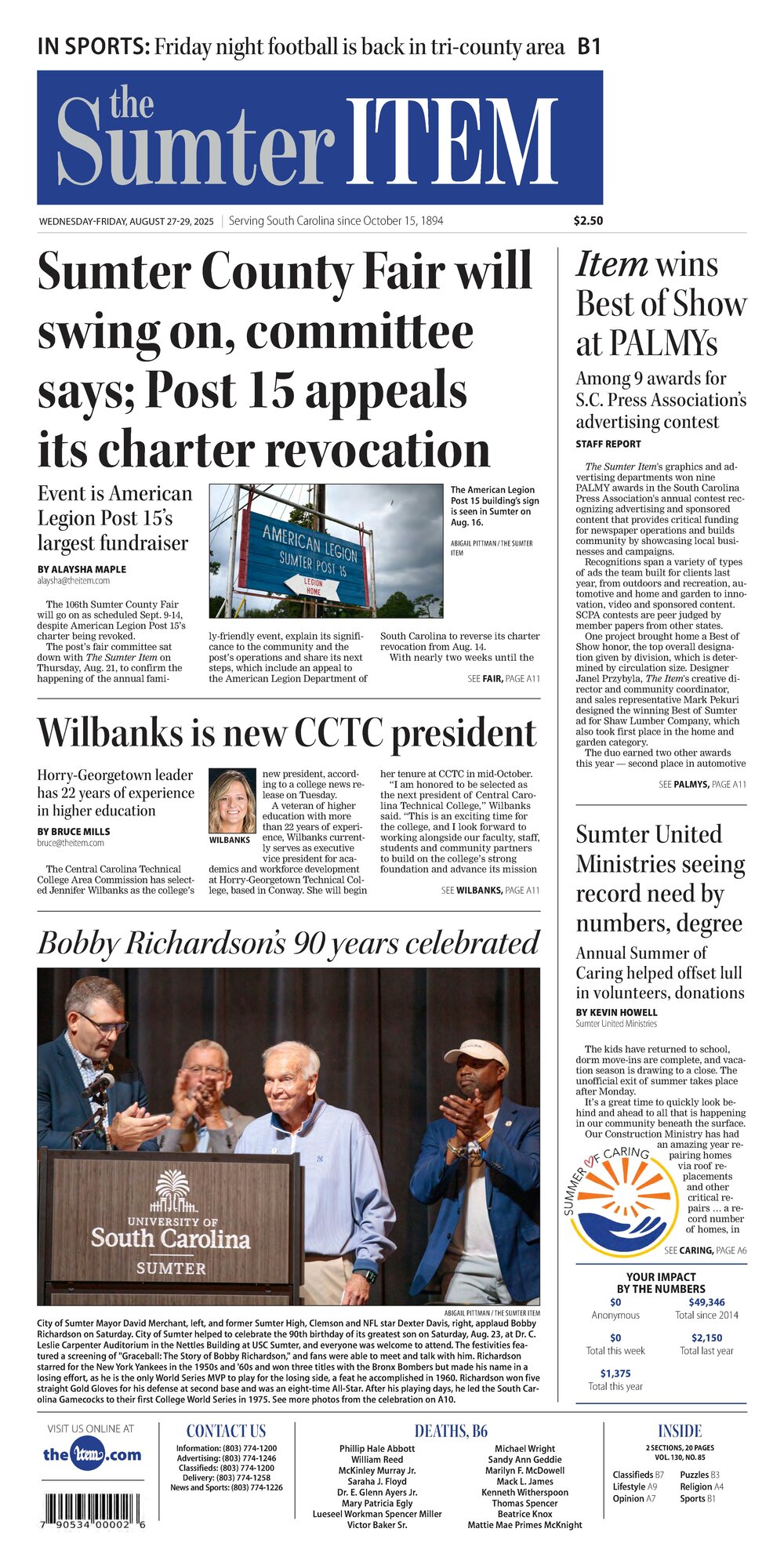 Wednesday-Friday, Aug. 27-29, 2025 - The Sumter Item