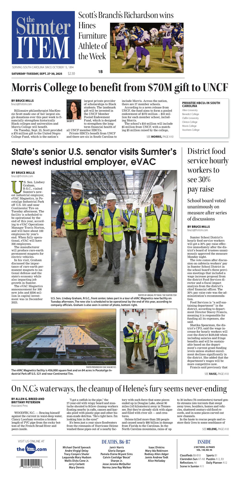 Saturday-Tuesday, Sept. 27-30, 2025 - The Sumter Item