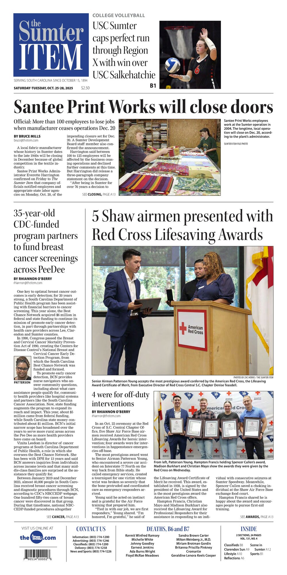 Saturday-Tuesday, Oct. 25-28, 2025 - The Sumter Item