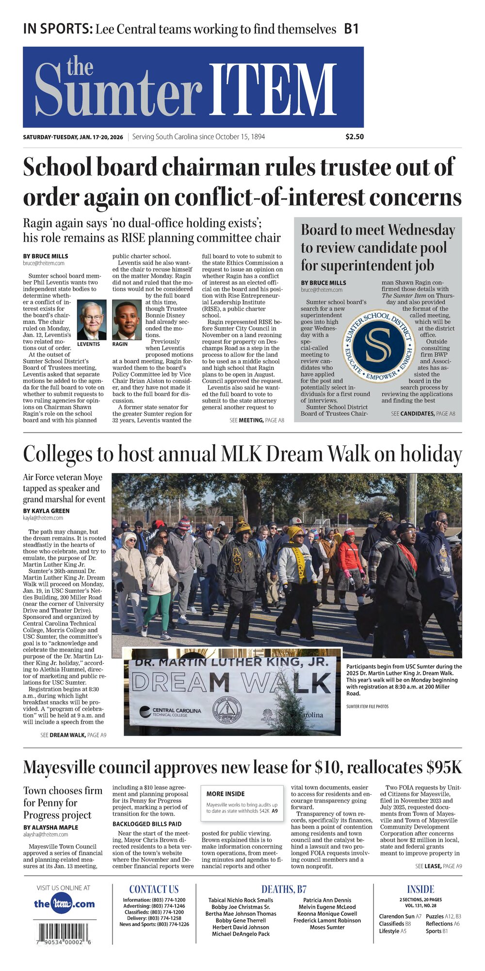 Saturday-Tuesday, Jan. 17-20, 2026 - The Sumter Item