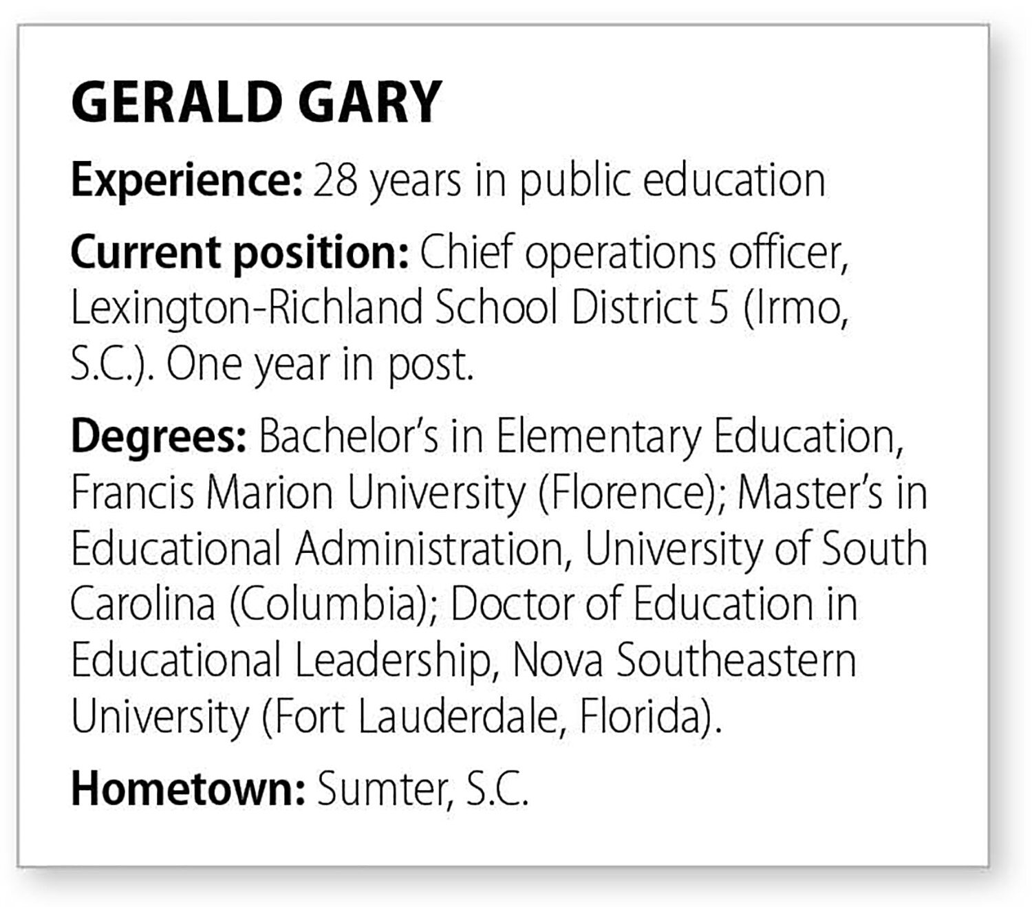 UPDATED: Gerald Gary is new Sumter superintendent - The Sumter Item