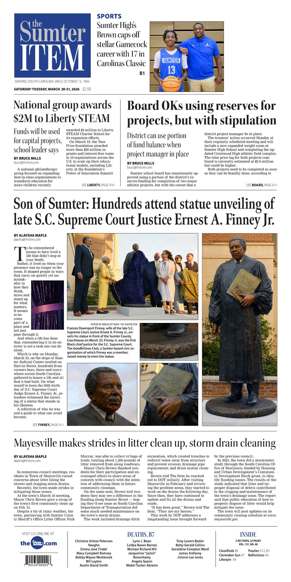 Saturday-Tuesday, March 28-31, 2026 - The Sumter Item