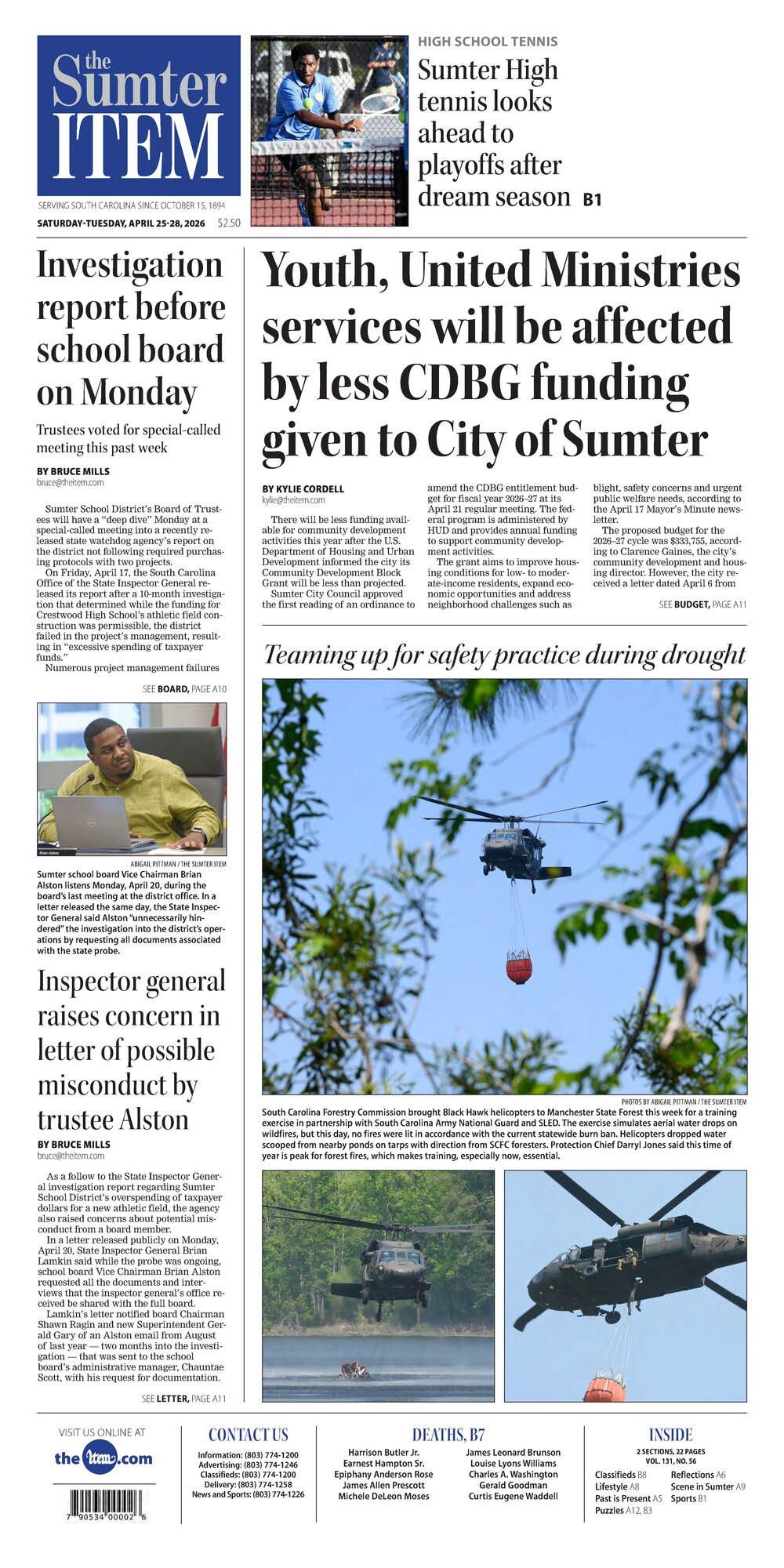 Saturday-Tuesday, April 25-28, 2026 - The Sumter Item