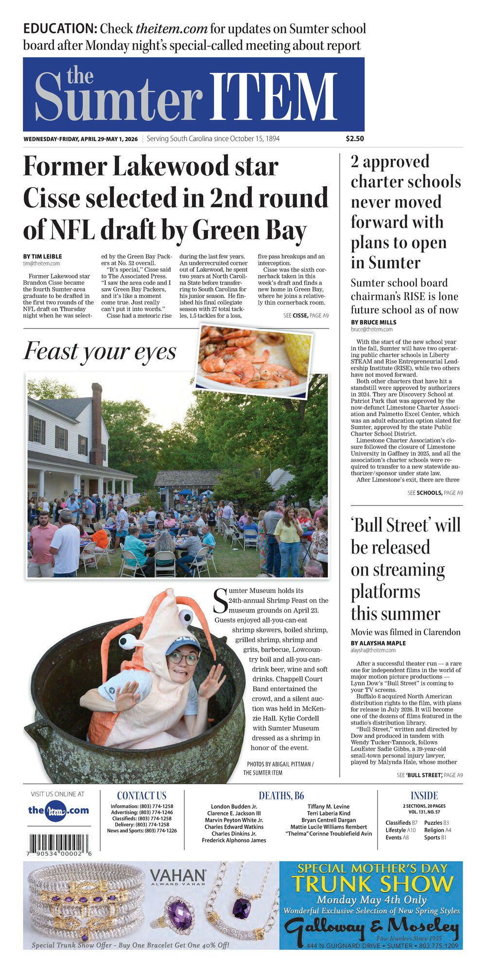 Wednesday-Saturday, April 29-May 1, 2026 - The Sumter Item